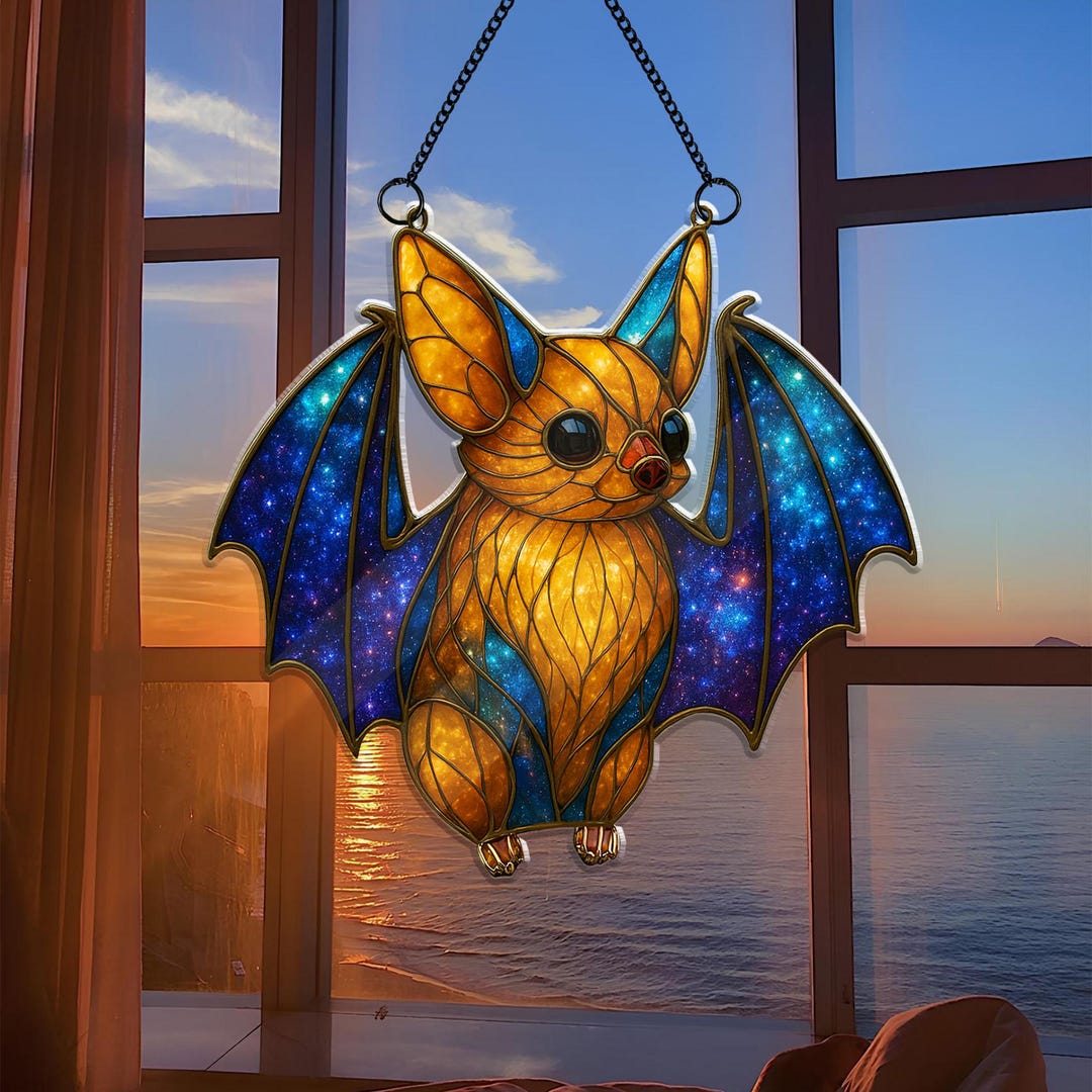 Gothic Bat Acrylic Suncatcher, Halloween Bat Window Hanging Decor ...