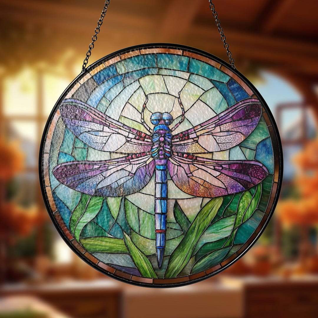 Dragonfly Glass Suncatcher Art, Dragonfly Suncatcher, Hanging Dragonfly ...