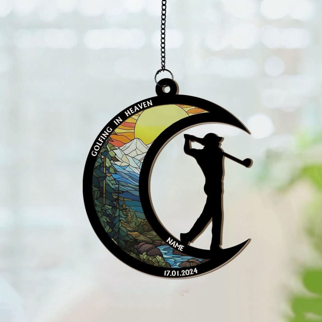 Golfing in Heaven Suncatcher, Personalized Memorial Golfer Suncatcher ...