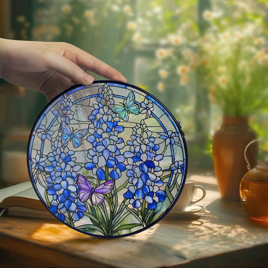 Texas Bluebonnet Glass Suncatcher, Wildflowers Suncatcher Decor, Window ...