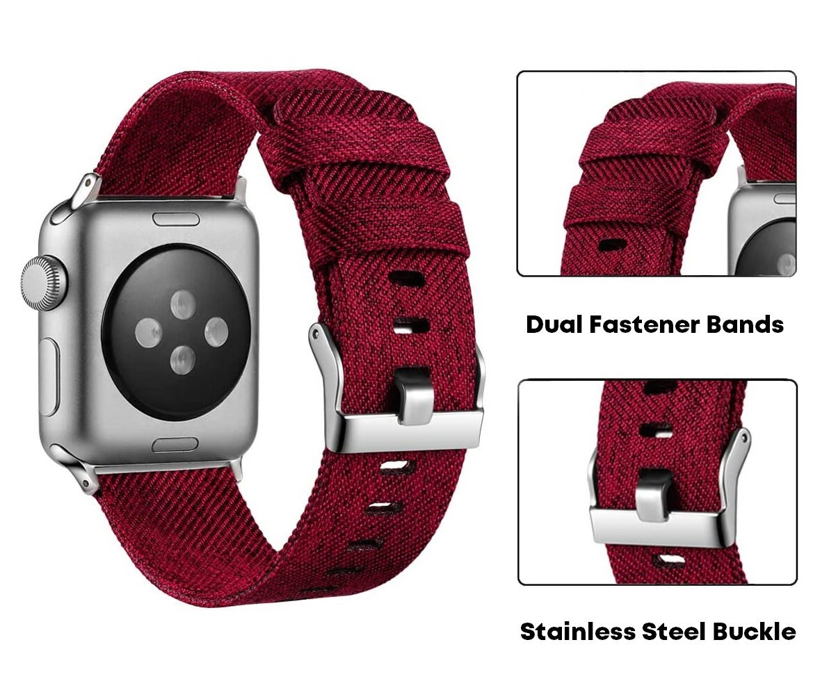 Red Woven Fabric Band For Apple Watch Nylon Strap With Buckle | Etsy