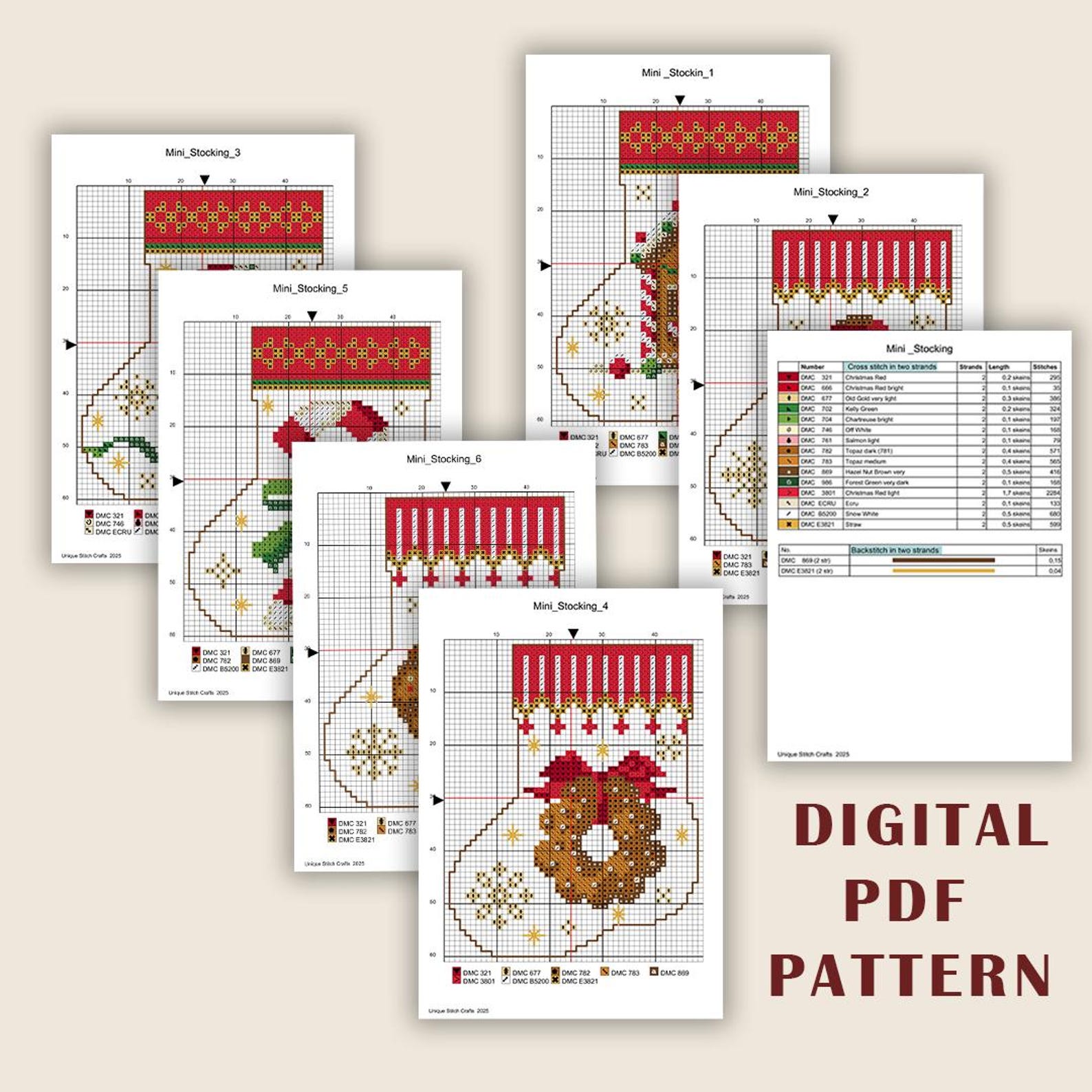 Mini Christmas Stocking Cross Stitch Pattern Set (PDF), Needlepoint - Etsy