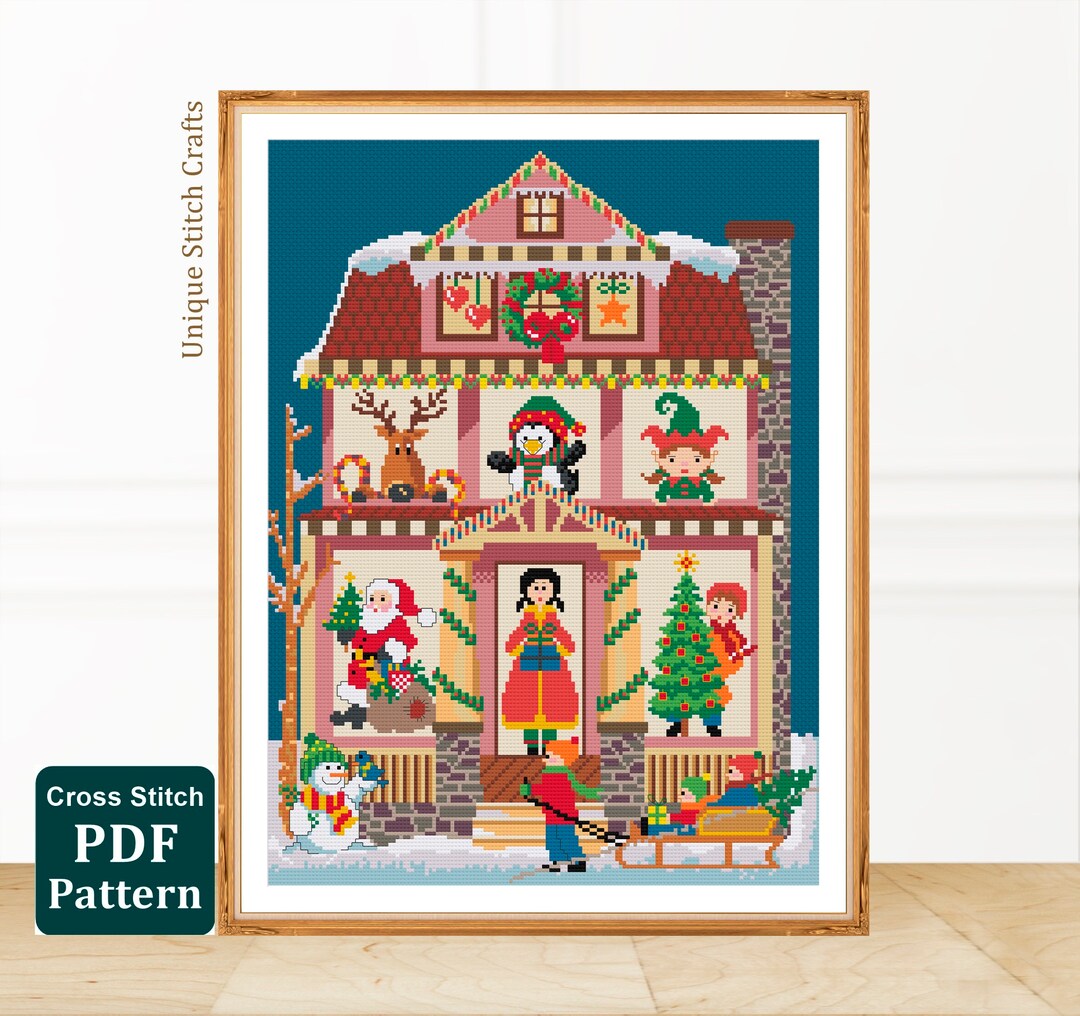 Christmas House Cross Stitch Pattern / Retro Christmas Cross Stitch ...
