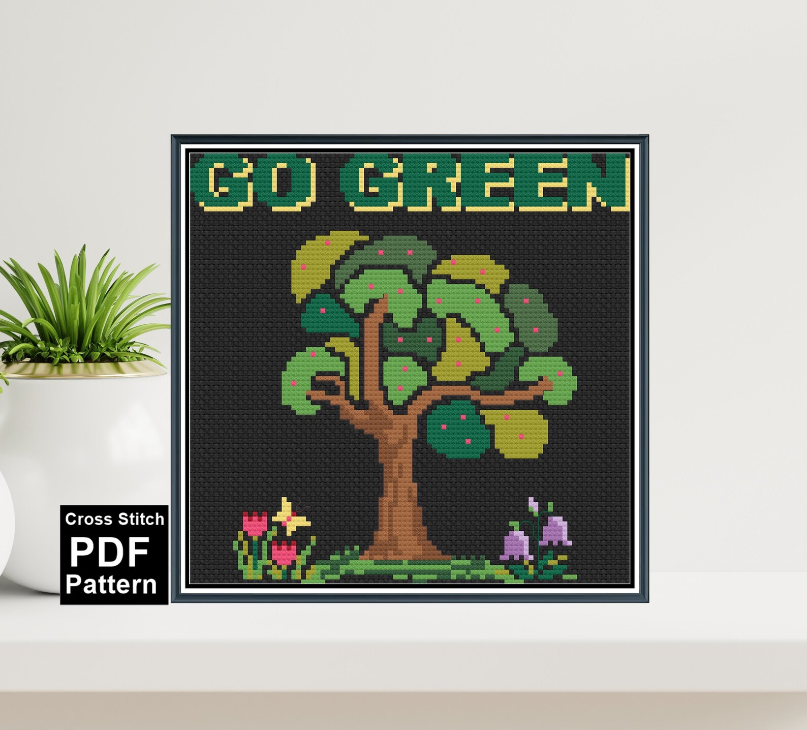 Go Green Cross Stitch Pattern / Modern Cross Stitch / Digital - Etsy