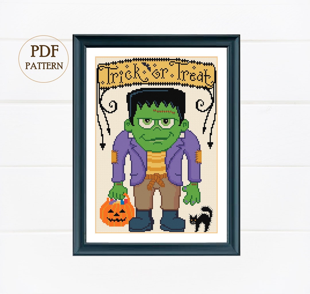 Frankenstein Cross Stitch Pattern - Halloween Needlepoint - Halloween ...