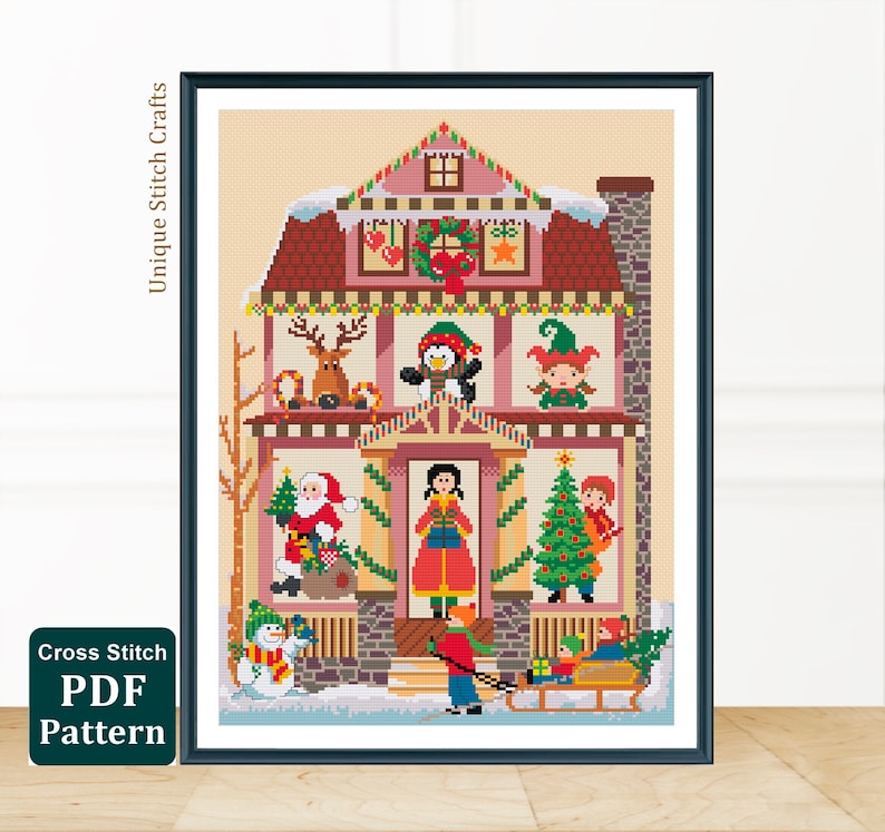Christmas House Cross Stitch Pattern / Retro Christmas Cross - Etsy