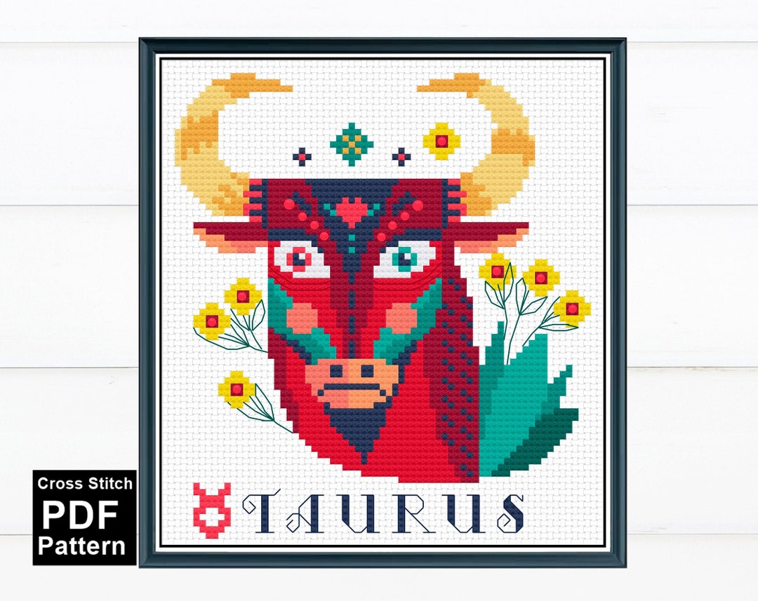 Zodiac Taurus Cross Stitch Digital PDF Pattern moder Easy Horoscope ...