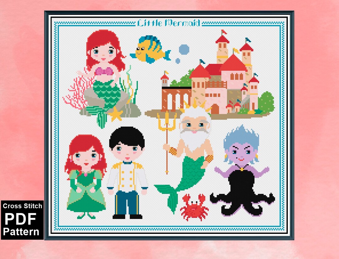Little Mermaid Counted Cross Stitch Pattern / Cartoons Needlepoint ...