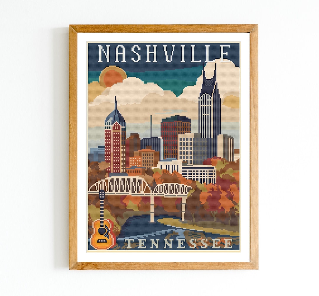 Nashville Tennessee Cross Stitch Pattern: Retro Travel Needlepoint (PDF ...