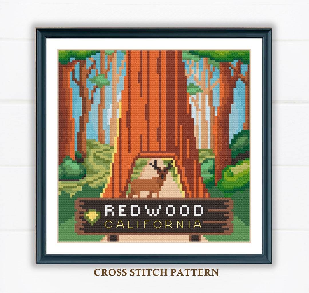 Redwood National Park Cross Stitch Pattern: Forest Landscape (instant ...