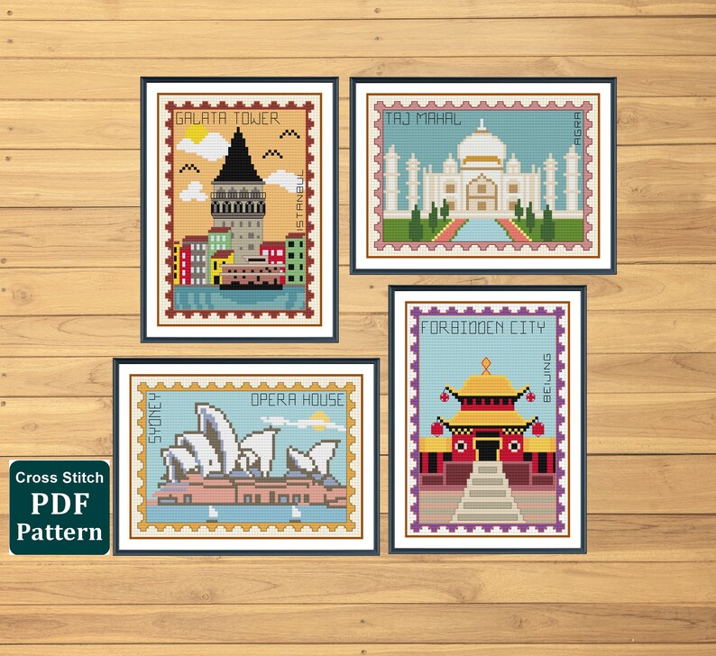 4 Famous Landmarks Cross Stitch Pattern / World Landmarks / - Etsy