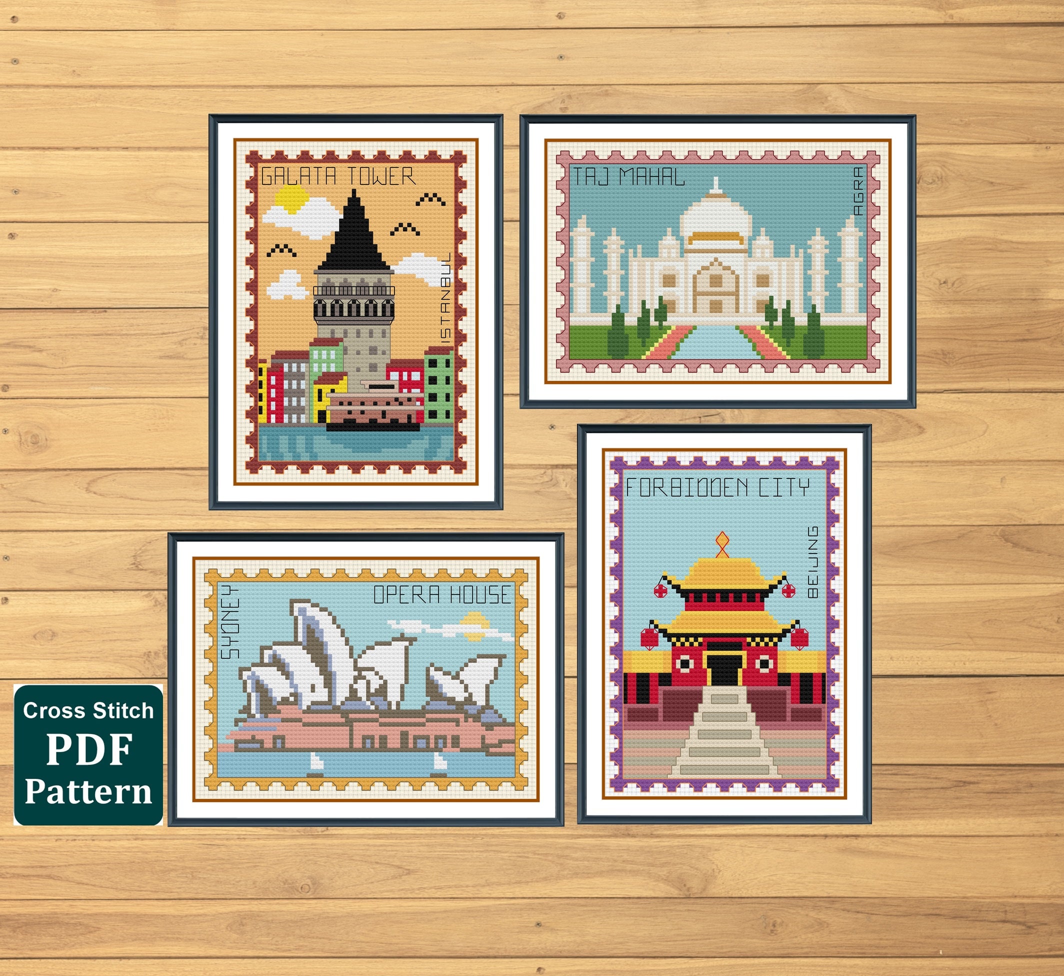 4 Famous Landmarks Cross Stitch Pattern / World Landmarks / - Etsy