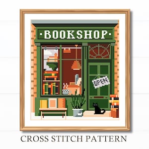 Vintage Book Shop Cross Stitch Pattern Needlepoint DIY Home Decor Digital PDF Pattern - Etsy