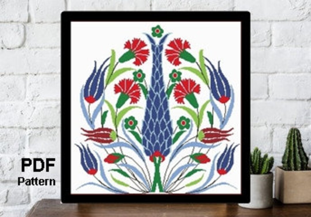 Folk Art Cross Stitch Pattern / Floral Cross Stitch / Digital Format ...