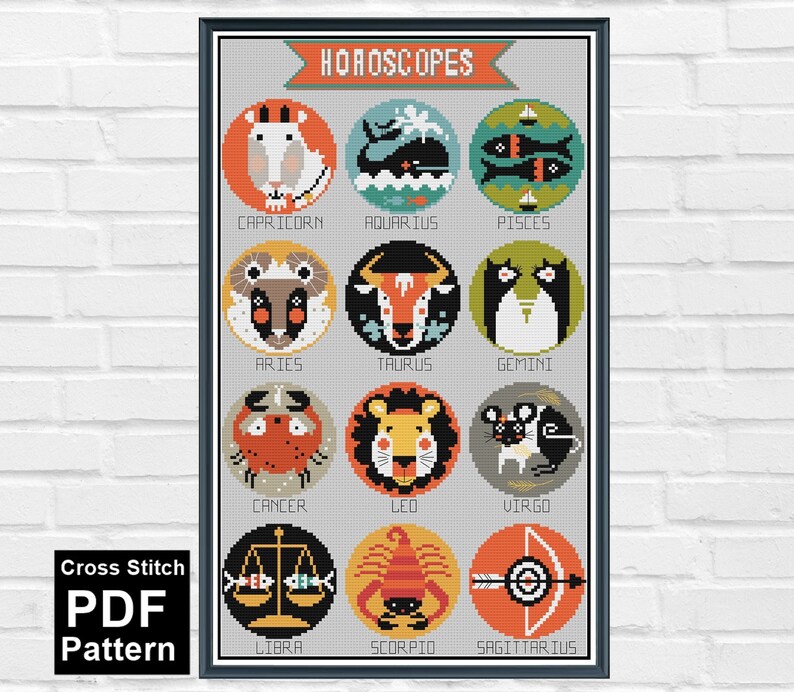 Horoscope Modern Cross Stitch Digital Pdfpattern / Zodiac Sign ...