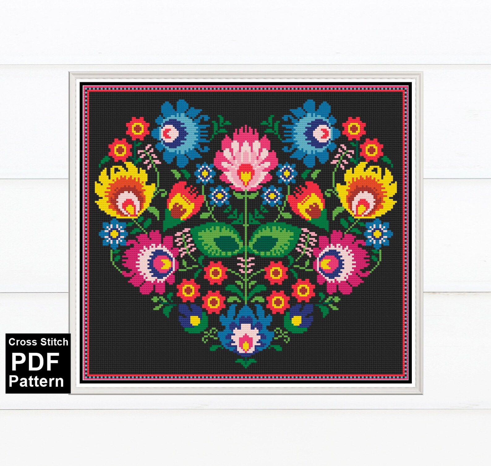 Folk Art Cross Stitch Pattern / Polish Floral Pillow Embroidery ...