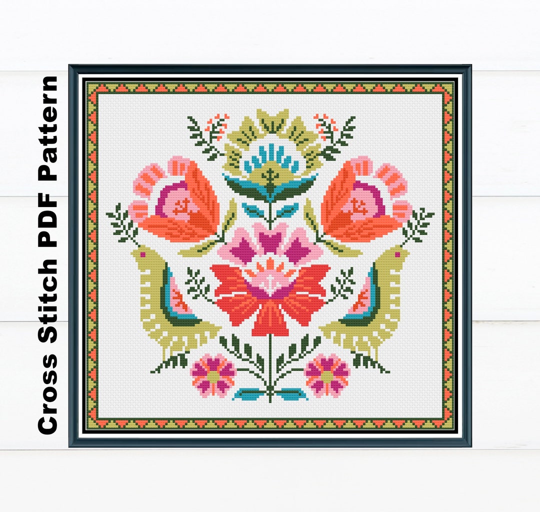 Floral Folk Cross Stitch Pattern: Ethnic Needlepoint Design (PDF) - Etsy