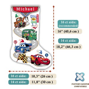 Customizable Christmas Stocking Cross Stitch Pattern: Cars Theme (PDF ...