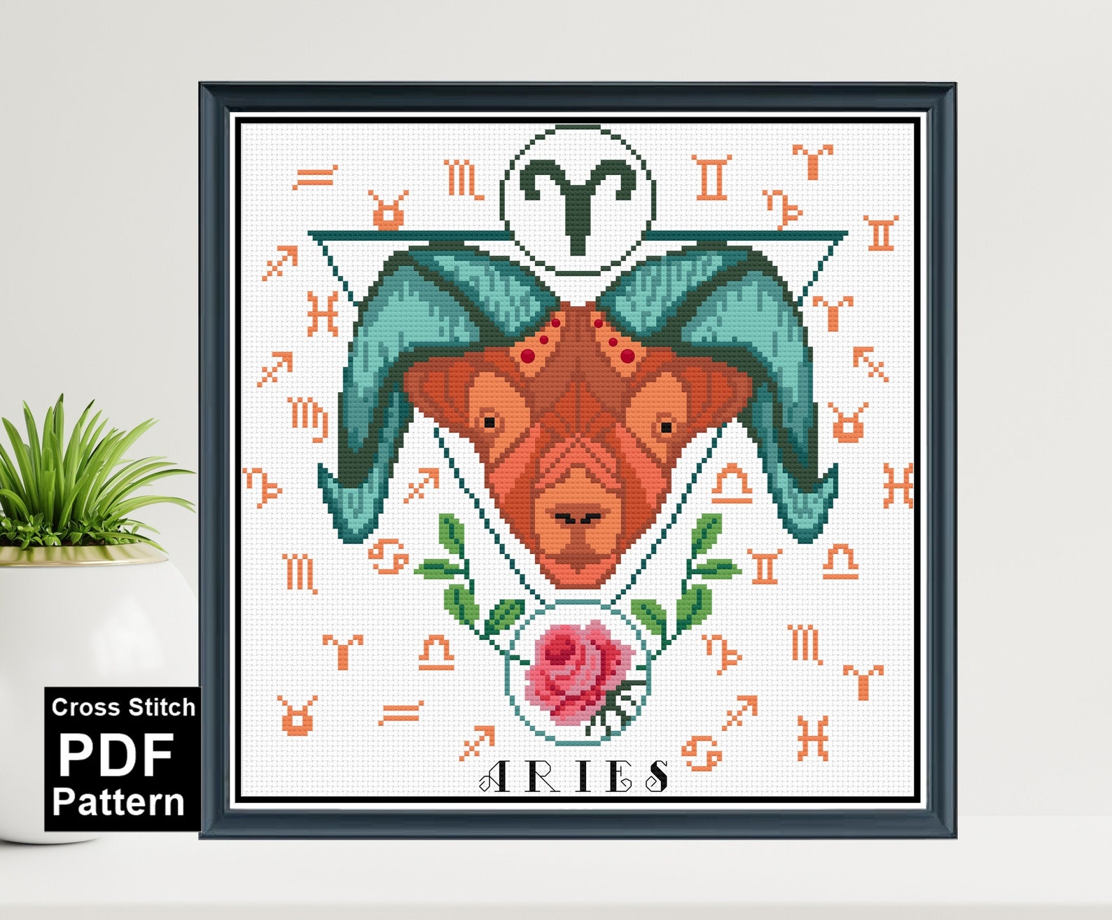 Aries Zodiac sign Cross Stitch Digital PDF Pattern Aries | Etsy