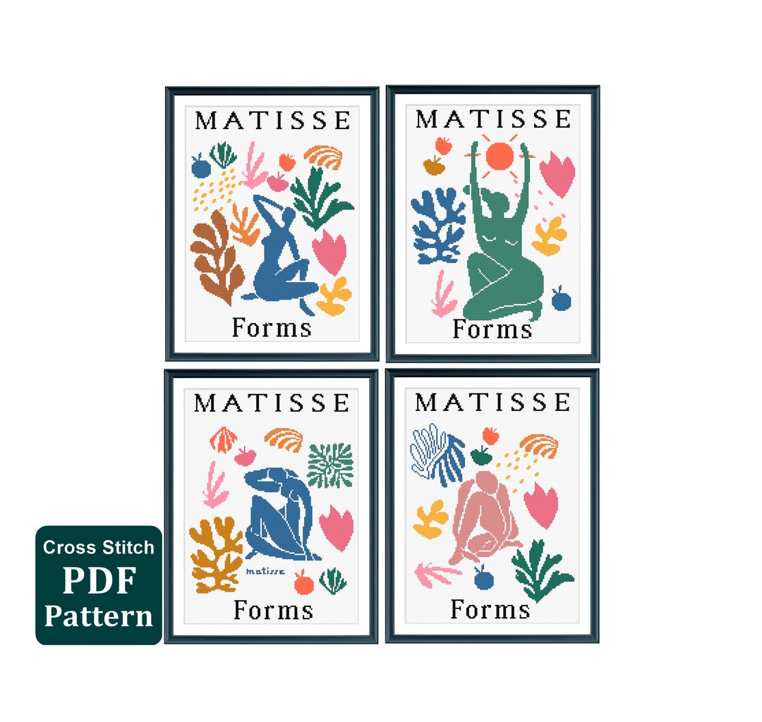 Matisse Collage Cross Stitch Pattern: Set of 4 Art Embroidery (digital ...