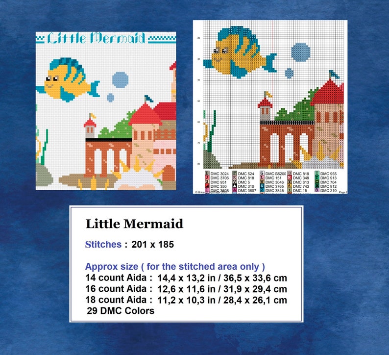 Little Mermaid Counted Cross Stitch Pattern / Cartoons - Etsy