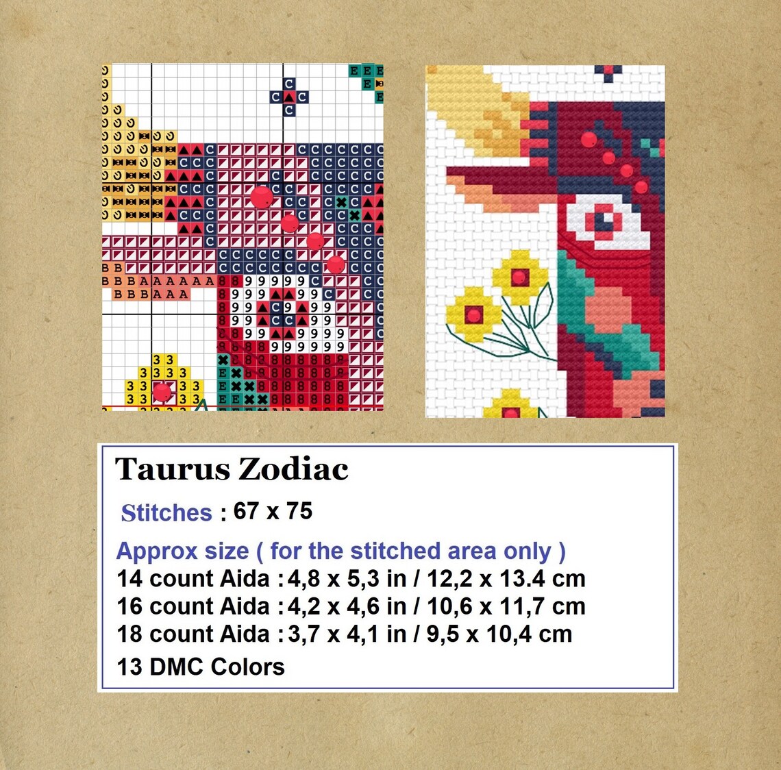 Zodiac Taurus Cross Stitch Digital PDF Pattern Moder Easy | Etsy