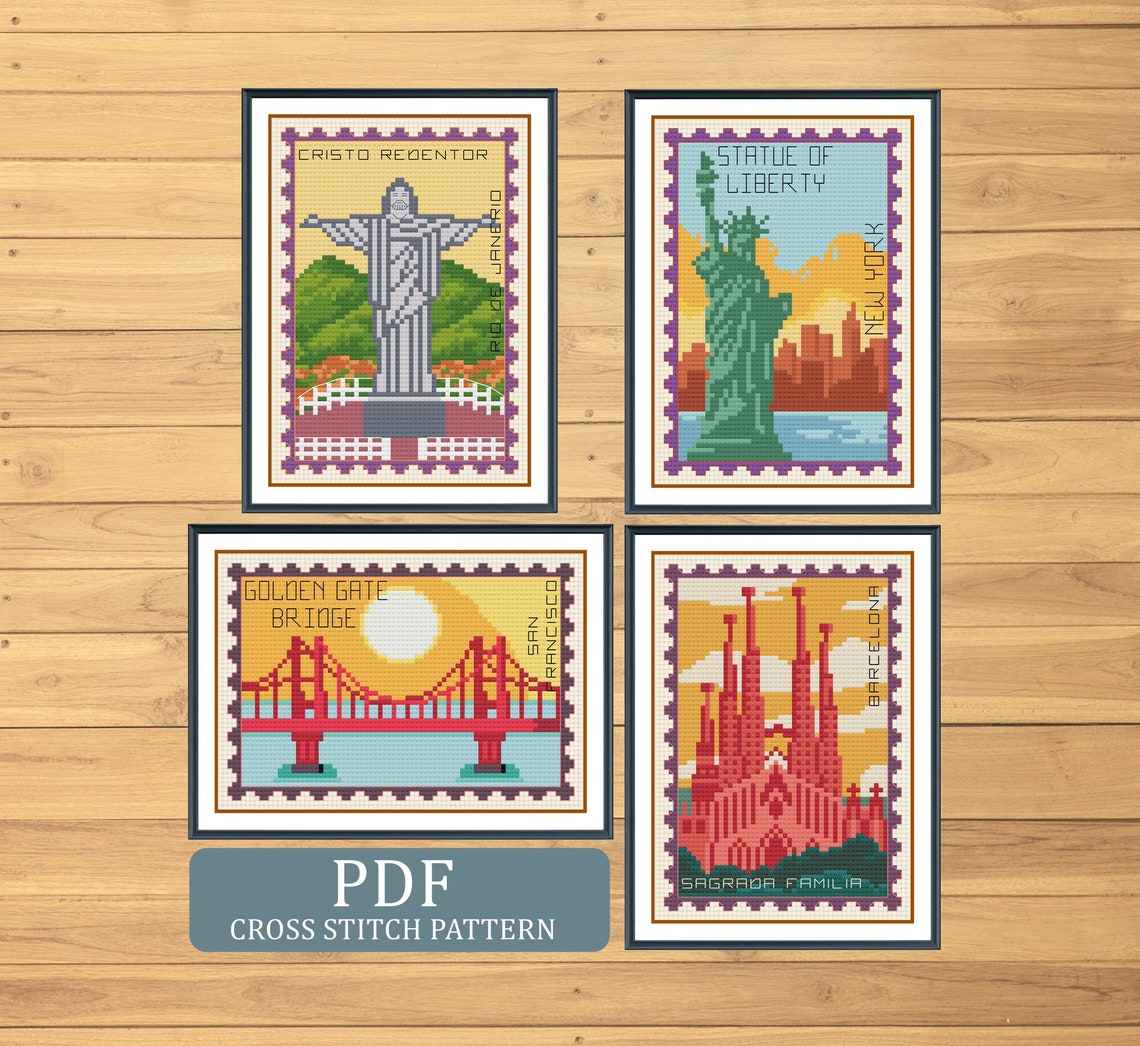 4 Famous Landmarks Cross Stitch Pattern / World Landmarks / - Etsy