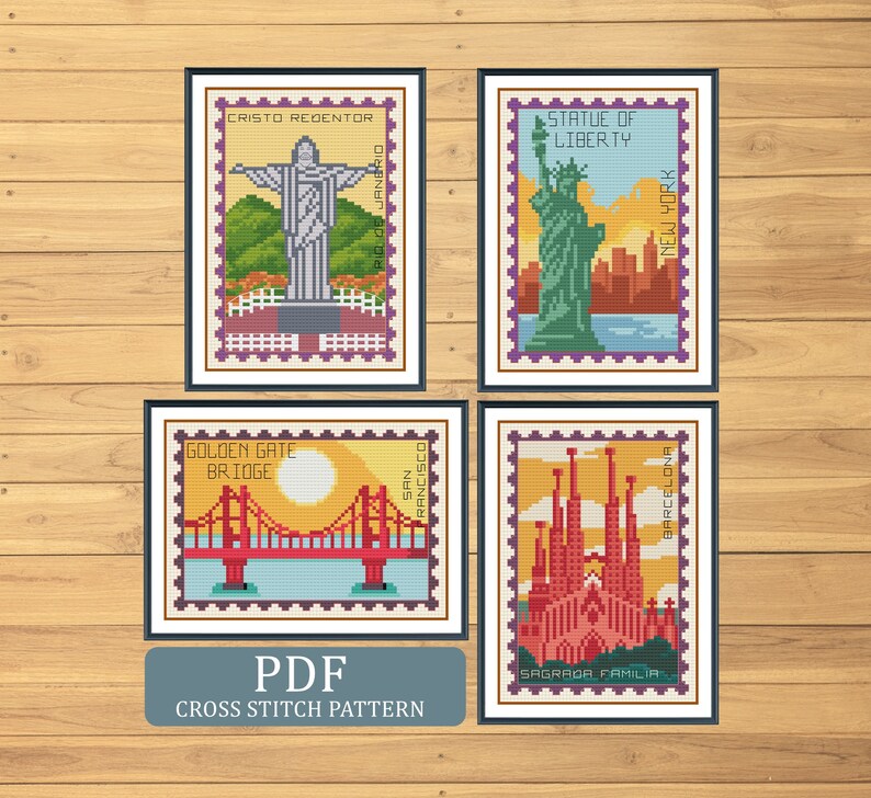 4 Famous Landmarks Cross Stitch Pattern / World Landmarks / - Etsy