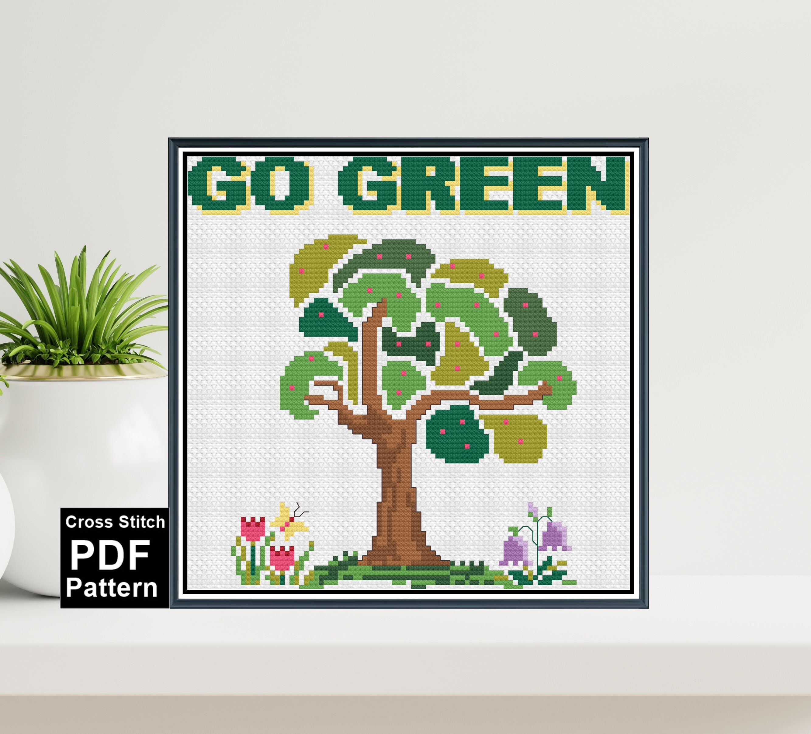 Go Green Cross Stitch Pattern / Modern Cross Stitch / Digital - Etsy