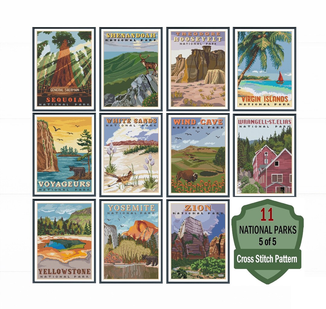Set of 11 National Parks Cross Stitch Patterns/ Sequoia, White Sands ...