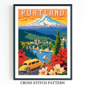 Portland Cross Stitch Pattern / Needlepoint / American Travel Cross ...