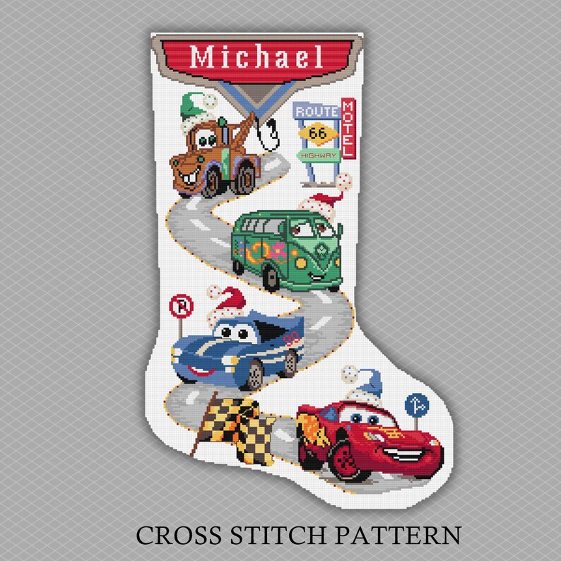 Customizable Christmas Stocking Cross Stitch Pattern: Cars Theme (PDF ...