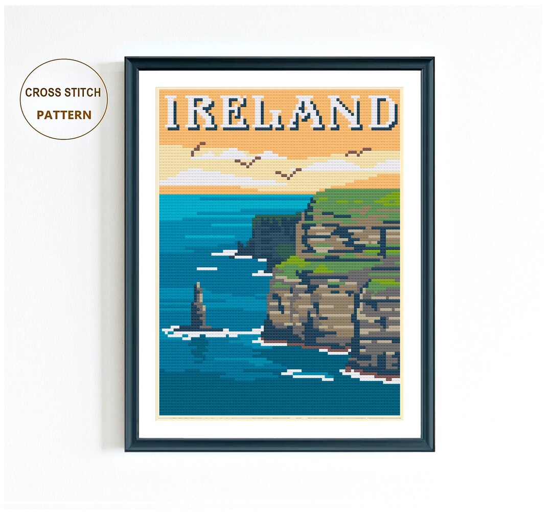 Ireland Cross Stitch Pattern / Landscape Needlepoint / Vintage Travel ...