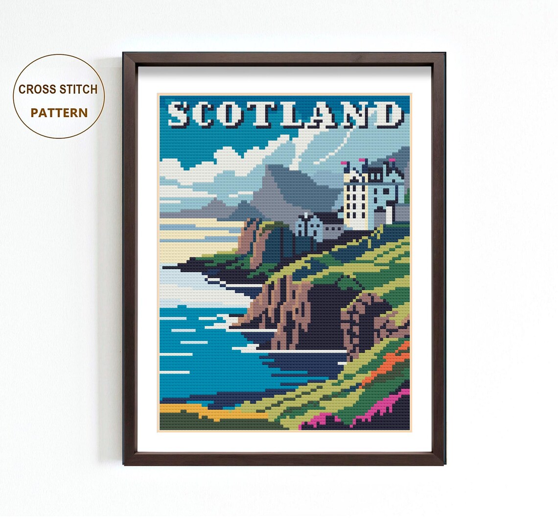 Scotland Landscape Cross Stitch Pattern: Vintage Travel Needlepoint ...