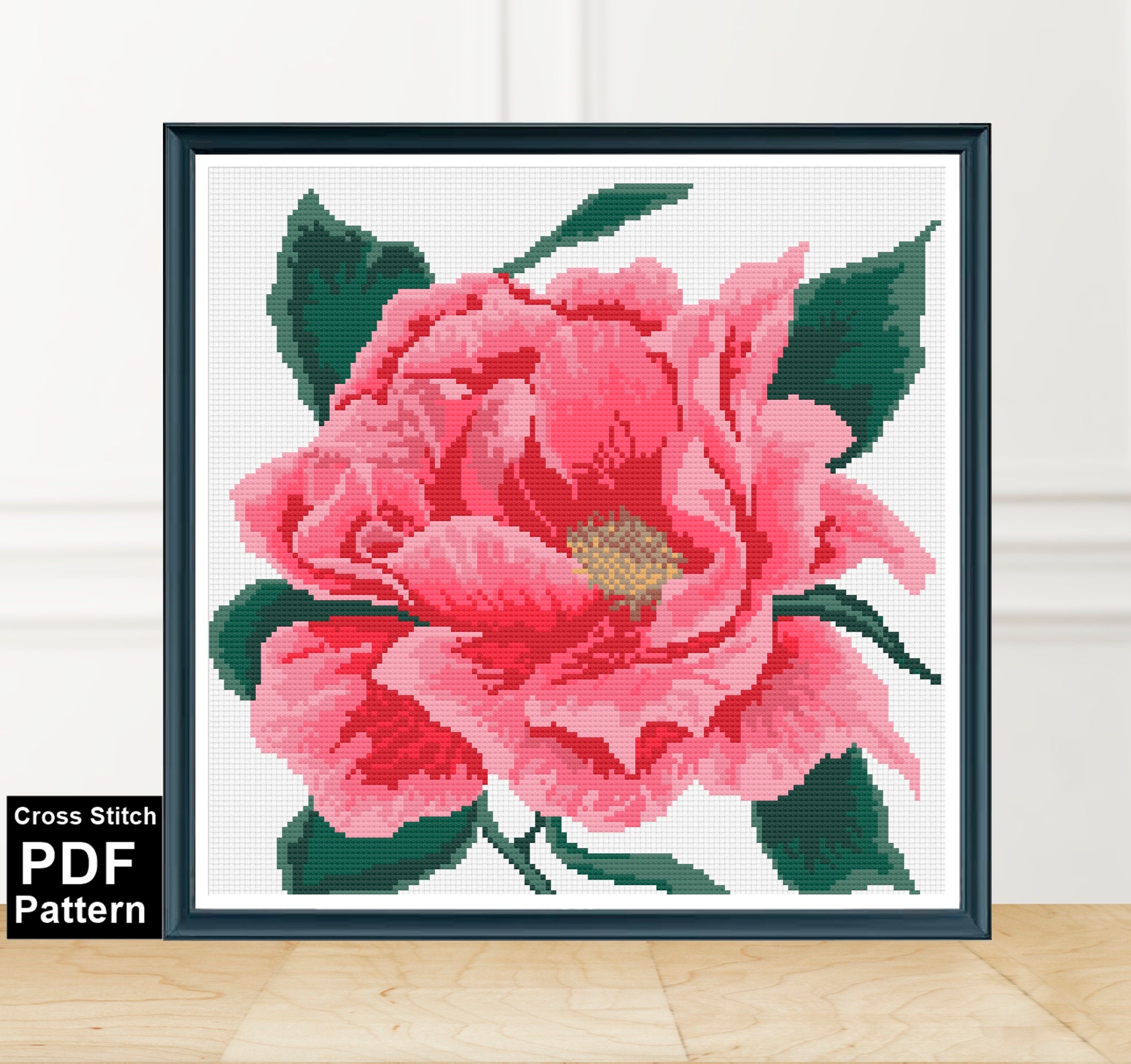 Pink Rose Cross Stitch Pattern / Modern Flower Cross Stitch / - Etsy