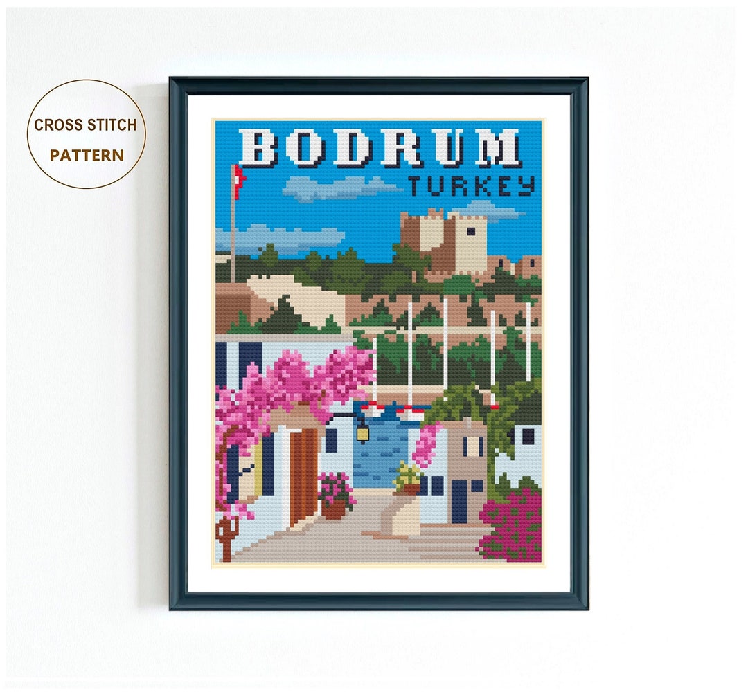 Bodrum Turkey Cross Stitch Pattern: Vintage Travel Landscape (PDF) - Etsy