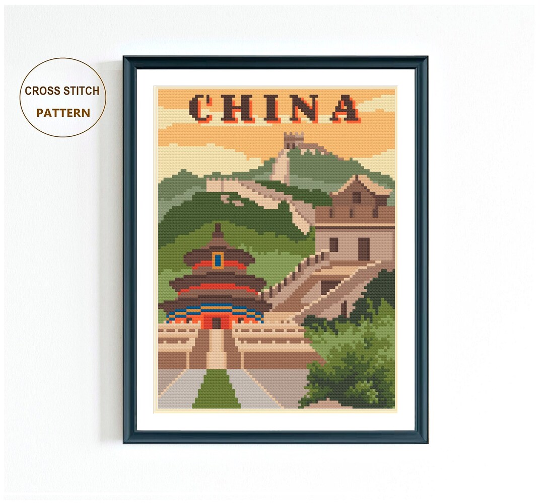 Wall of China Cross Stitch Pattern, Retro Travel (PDF Pattern - Etsy
