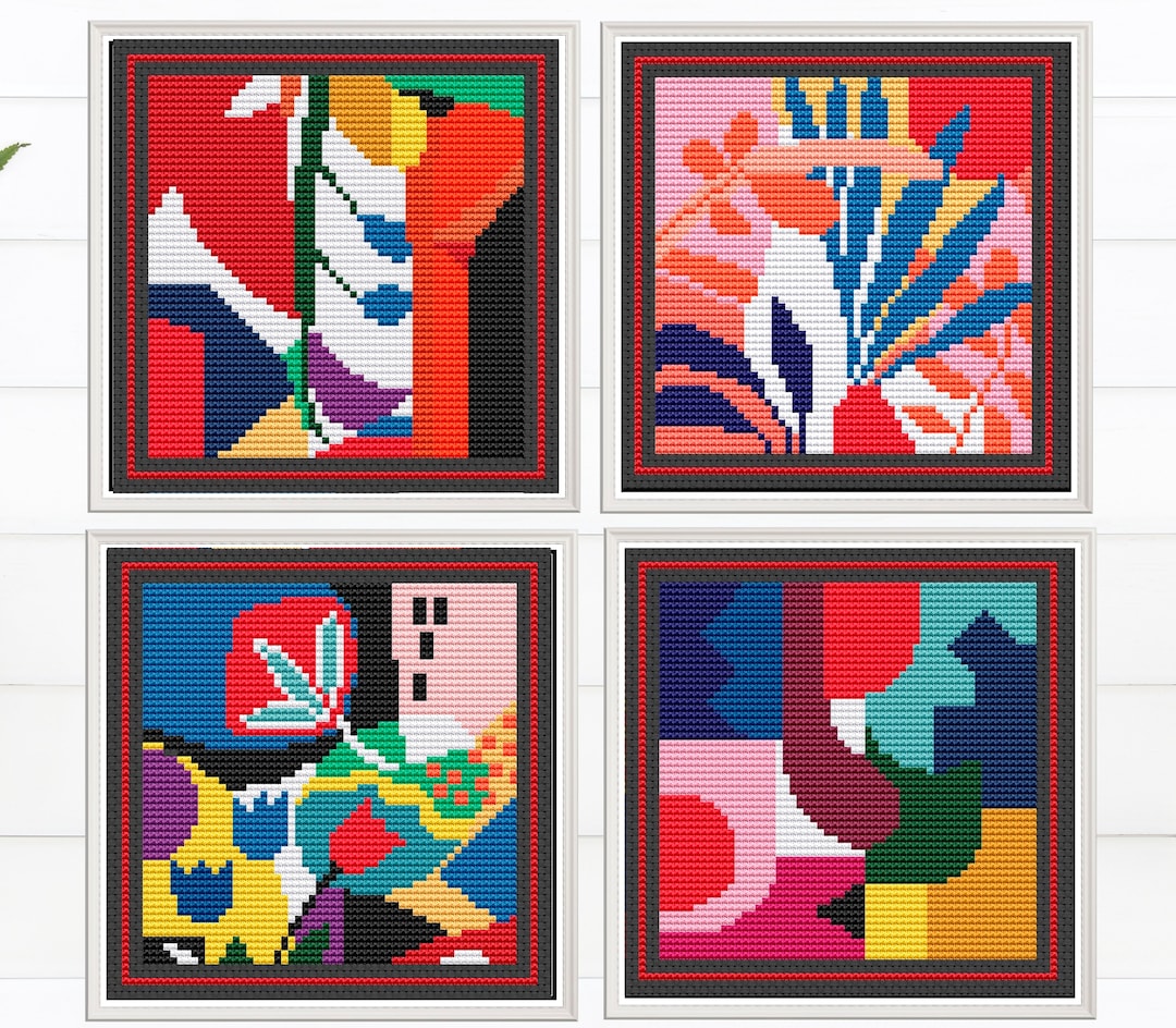 Modern Floral Cross Stitch Pattern Set: Geometric Mini Paintings ...