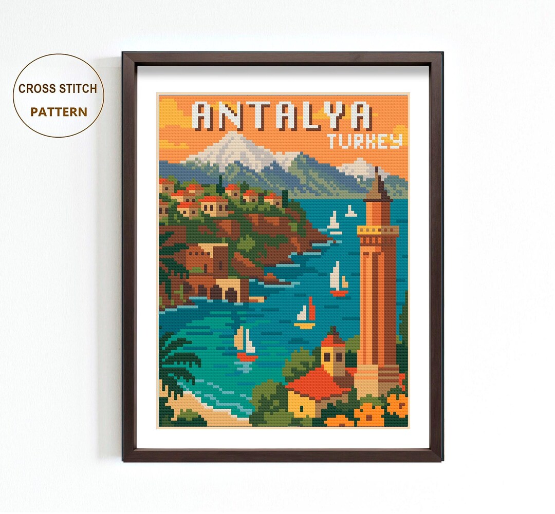 Antalya Turkey Cross Stitch Pattern: Vintage Travel Landscape (PDF ...