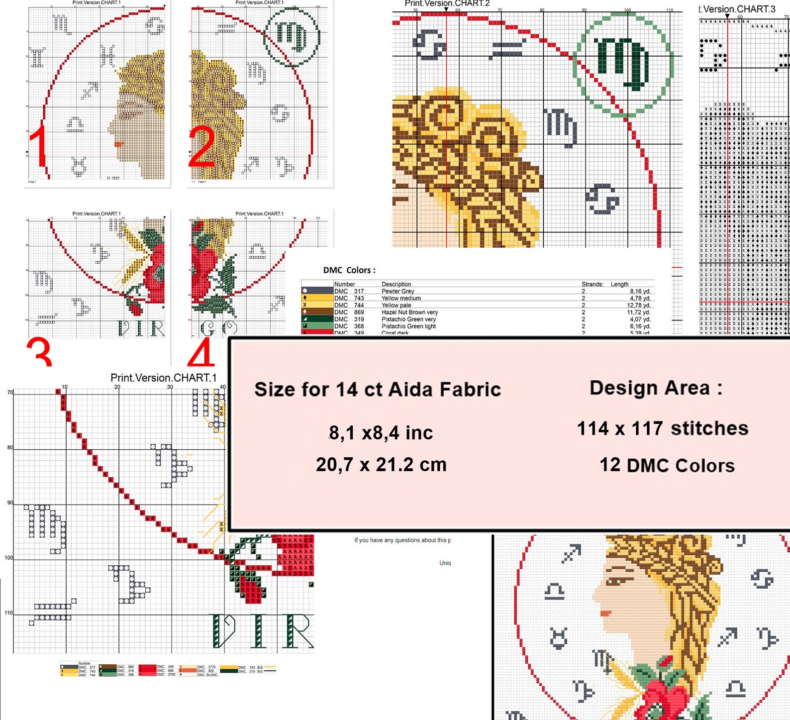 Virgo Zodiac Sign cross Stitch Digital PDF Pattern Virgo | Etsy