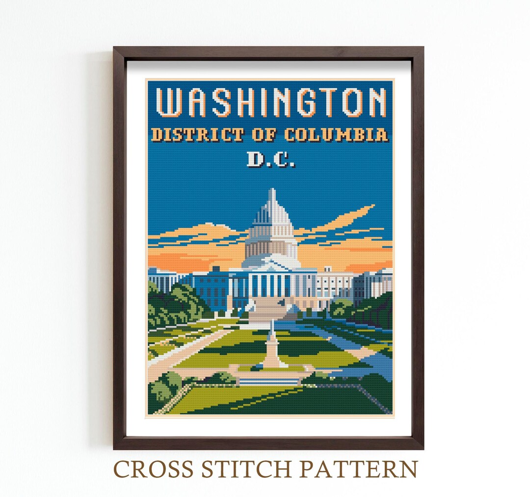 Washington DC Cross Stitch Pattern: Vintage Travel Needlepoint (PDF) - Etsy