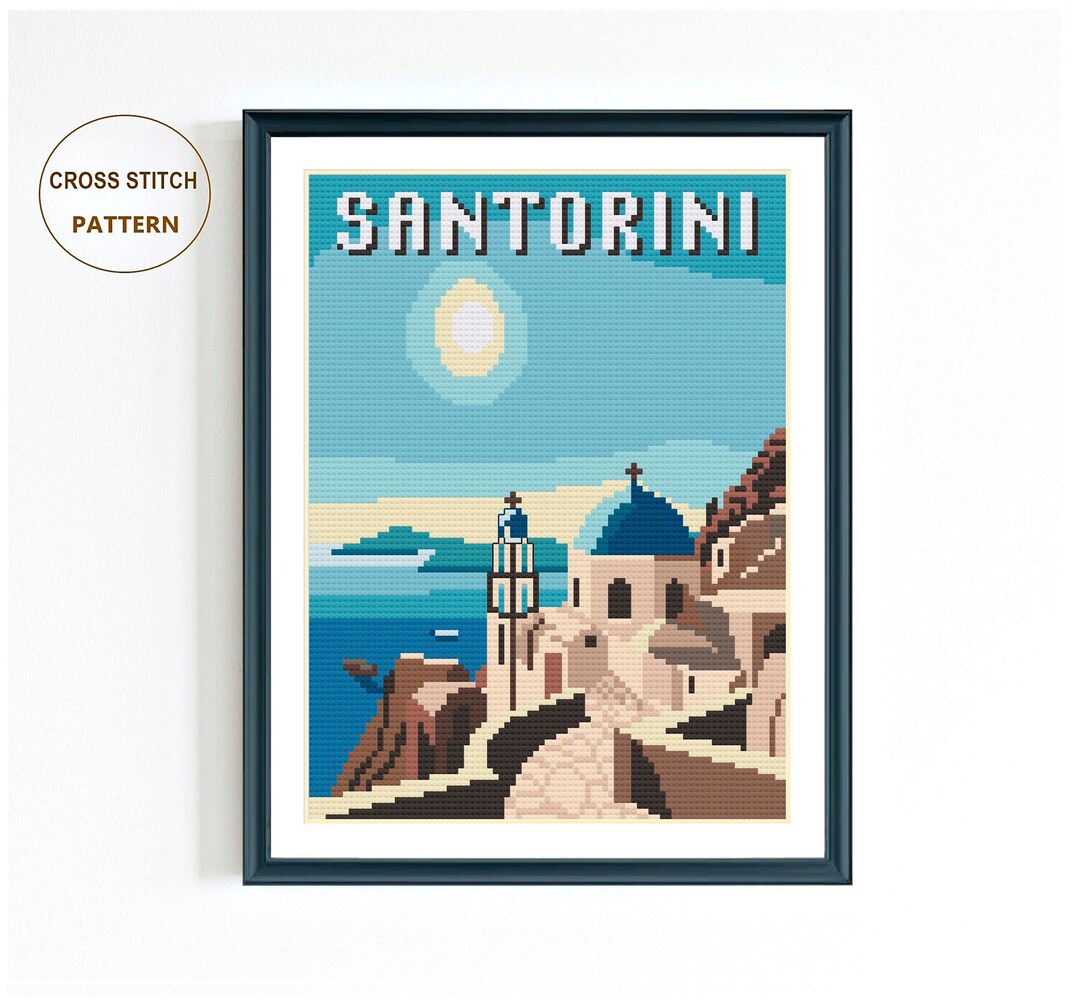 Santorini Cross Stitch Pattern / Greece Landscape Needlepoint / Vintage ...