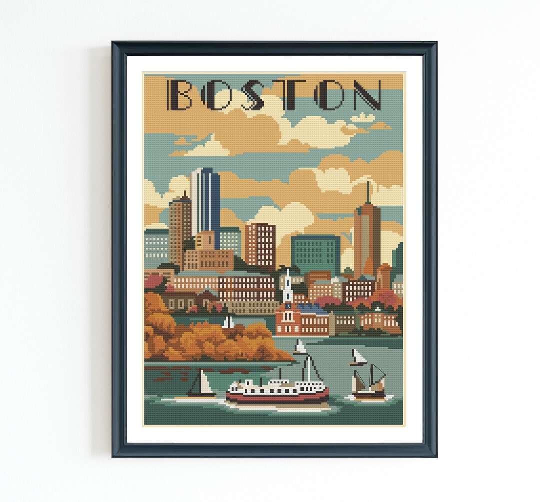 Boston Modern Cross Stitch Pattern / American City Needlepoint / Retro ...