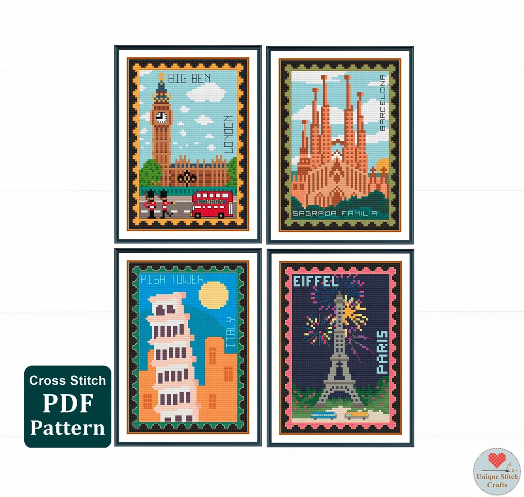 4 Famous Landmarks Cross Stitch Pattern / World Landmarks / Sagrada ...
