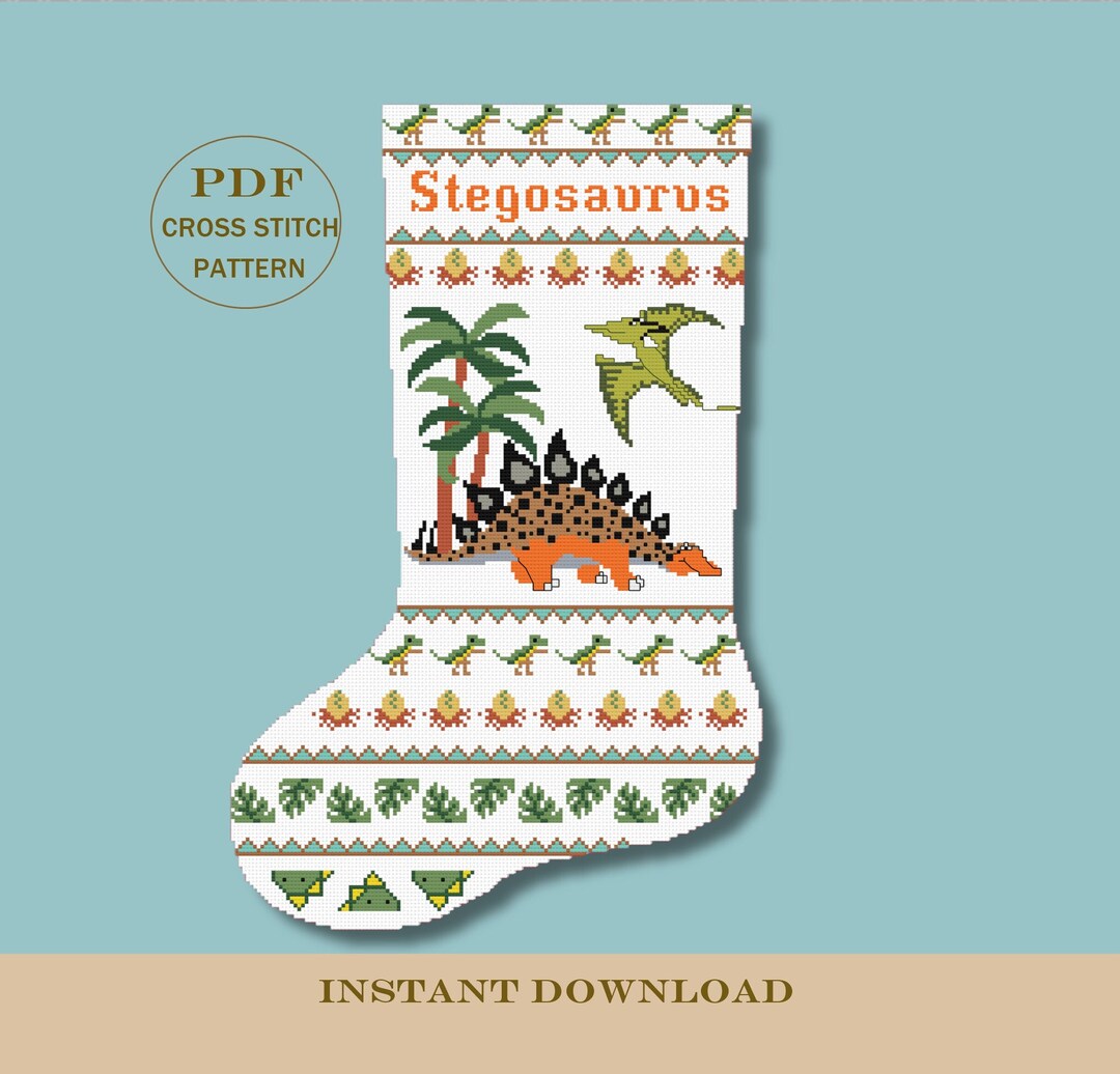 Dinosaur- Christmas Stocking Cross Stitch Pattern / Christmas Decor ...