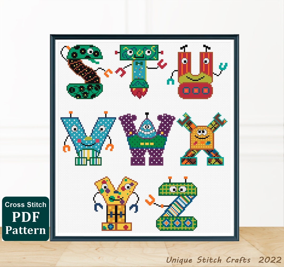 Set of 26 Robot Letters Cross Stitch Pattern-full Alphabet / ABC Cross ...