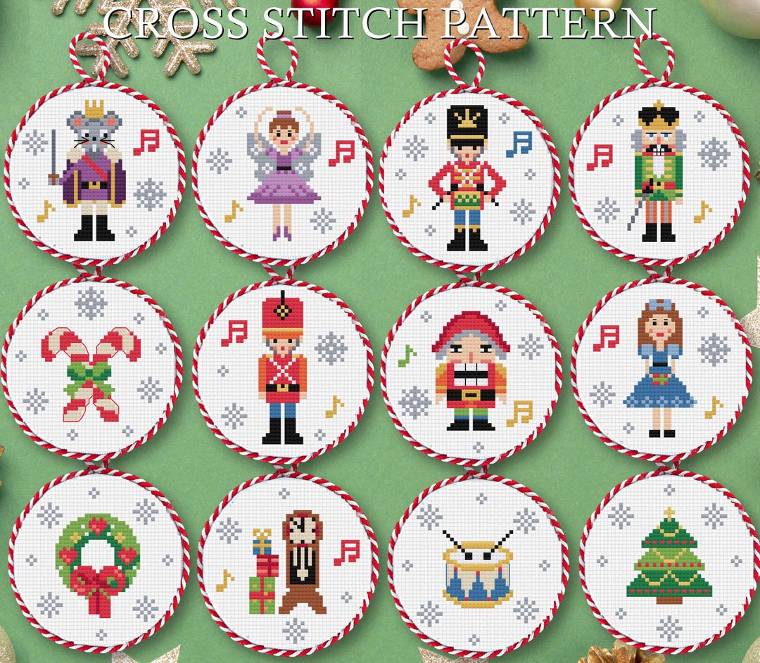 Nutcracker Ornament Set - 12 Cross Stitch Pattern Pdfs - Instant Download - Christmas Decor ...