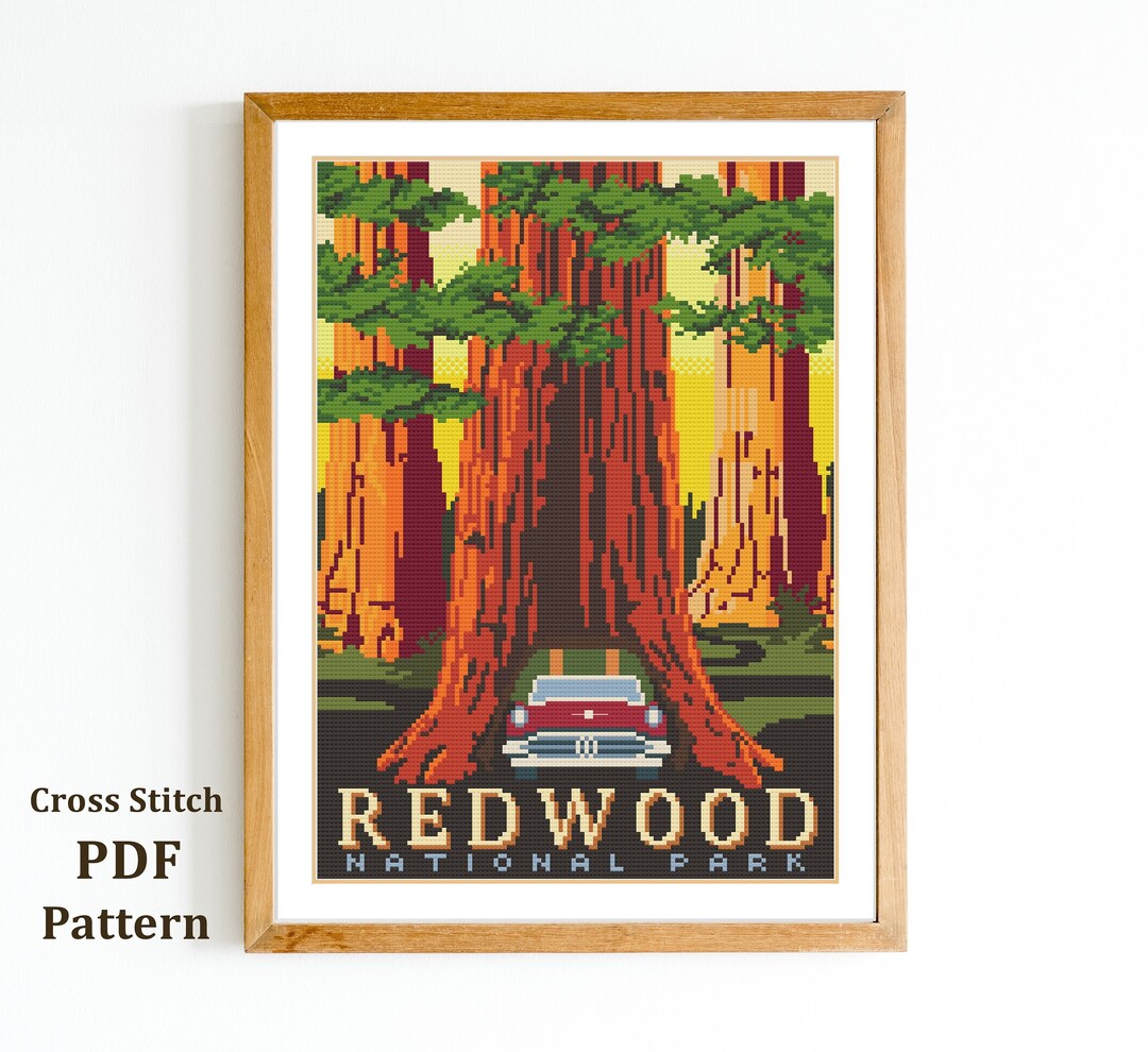 Redwood National Park Cross Stitch Pattern: Forest Landscape (PDF ...