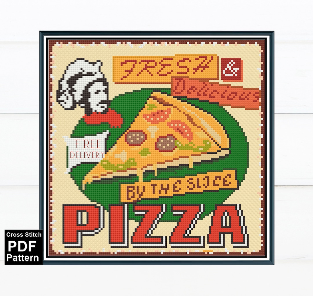 Retro Pizza Cross Stitch Pattern: Vintage Kitchen Decor (digital PDF ...