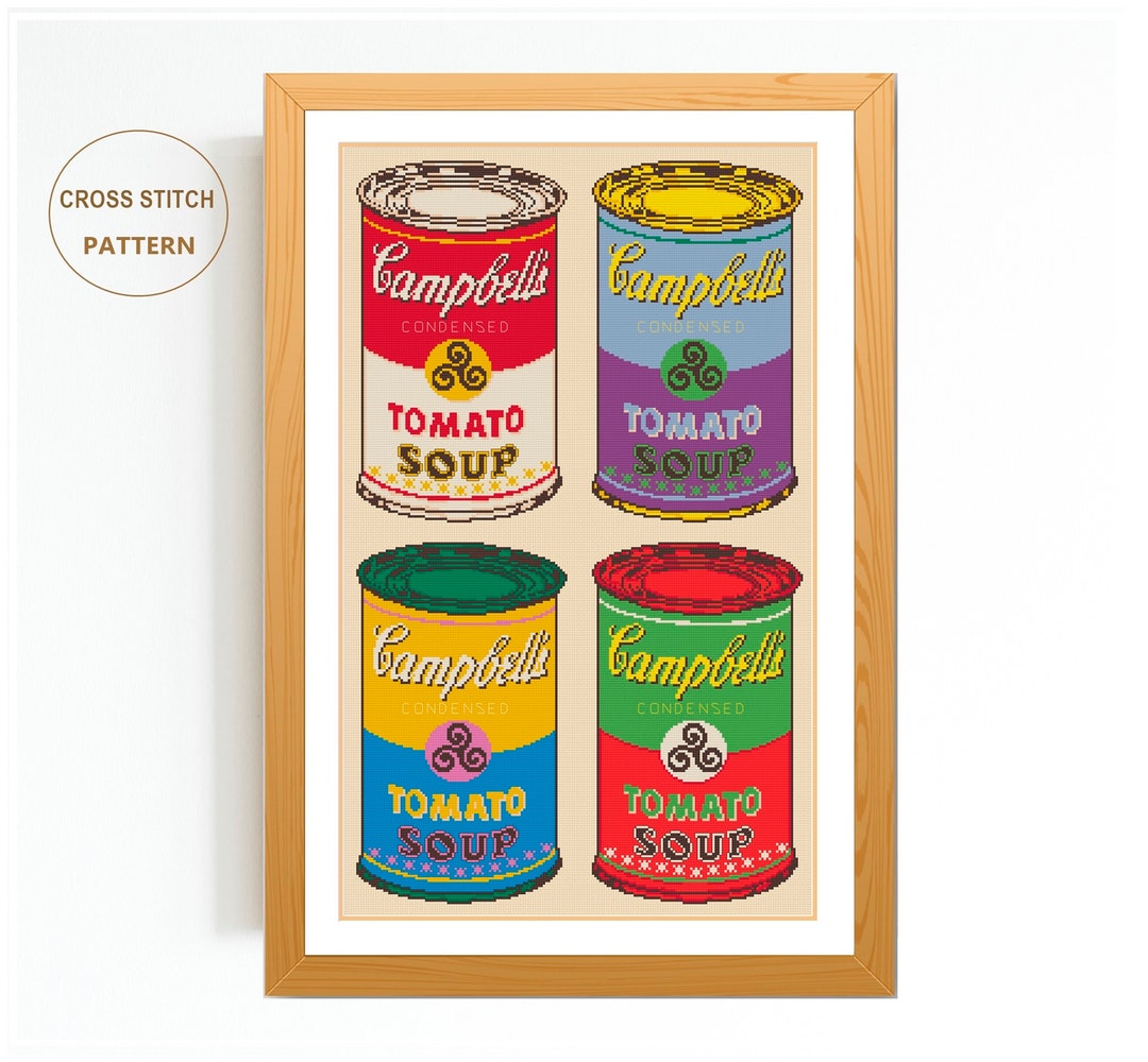 Pop Art Cross Stitch Pattern / Andy Warhol Campbell's Soup Needlepoint ...